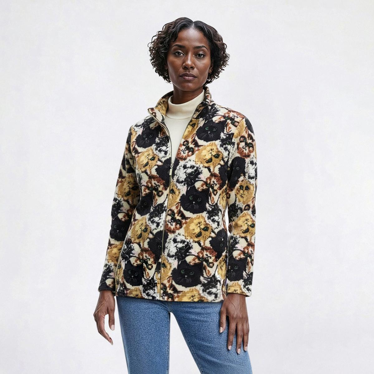 Click here for Womens Bonnie Evans Scattered Cats Polar Fleece Ja... prices